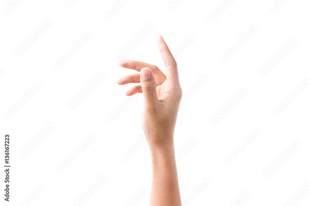 Beautiful woman hand holding items isolated on white background. Stock ...