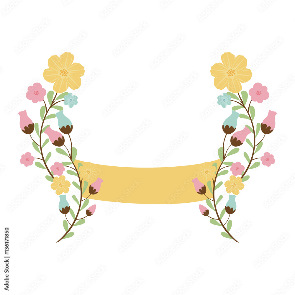 border with flowers and label vector illustration Stock Vector | Adobe ...
