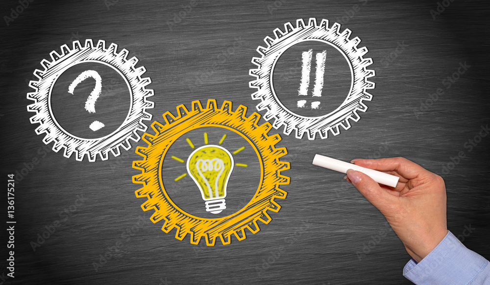 Problem, Idee, Lösung - Problemlösung mit Hand und Kreidetafel sowie ...