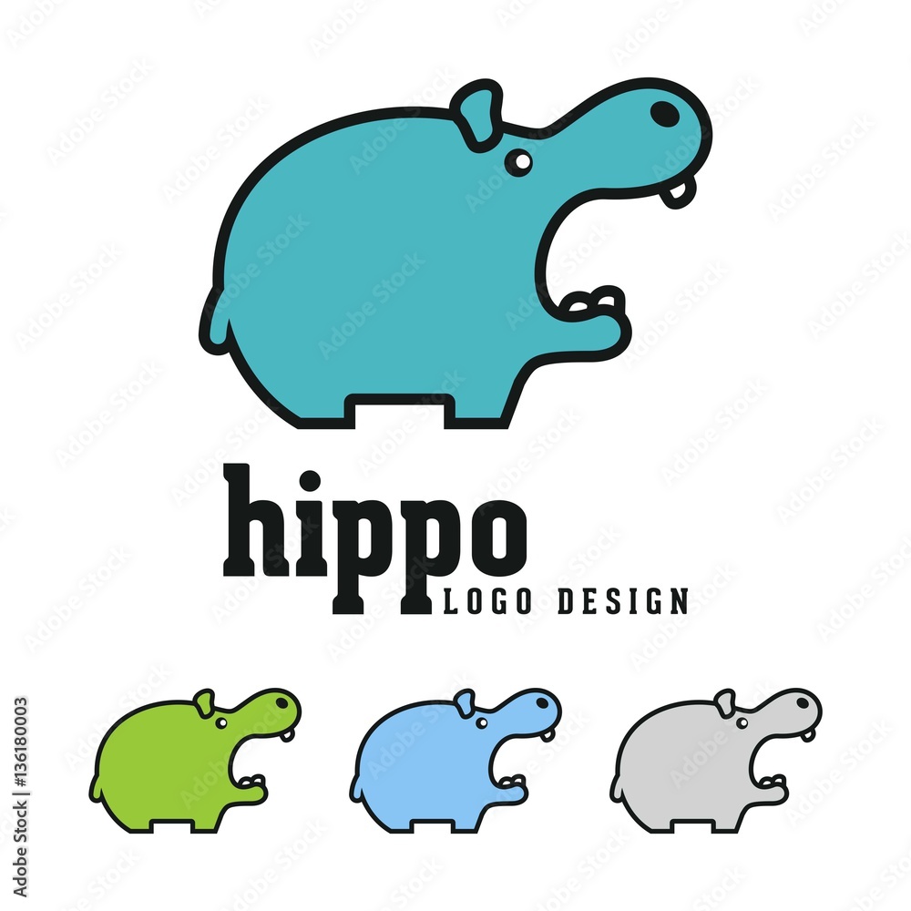 Hippo Logo Design Vector Illustration Stock Vector | Adobe Stock
