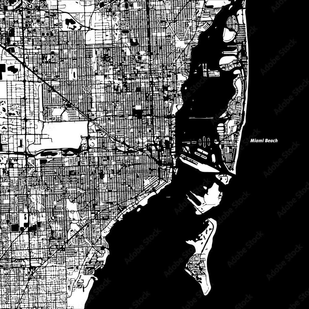 Miami and Miami Beach Vector Map Stock Vector | Adobe Stock