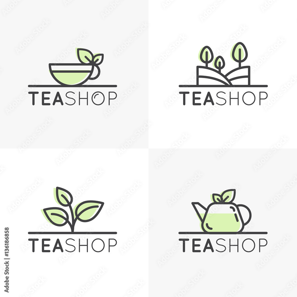 Vector Simple Icon Style Illustration Logo Set for Organic Herbal Tea ...