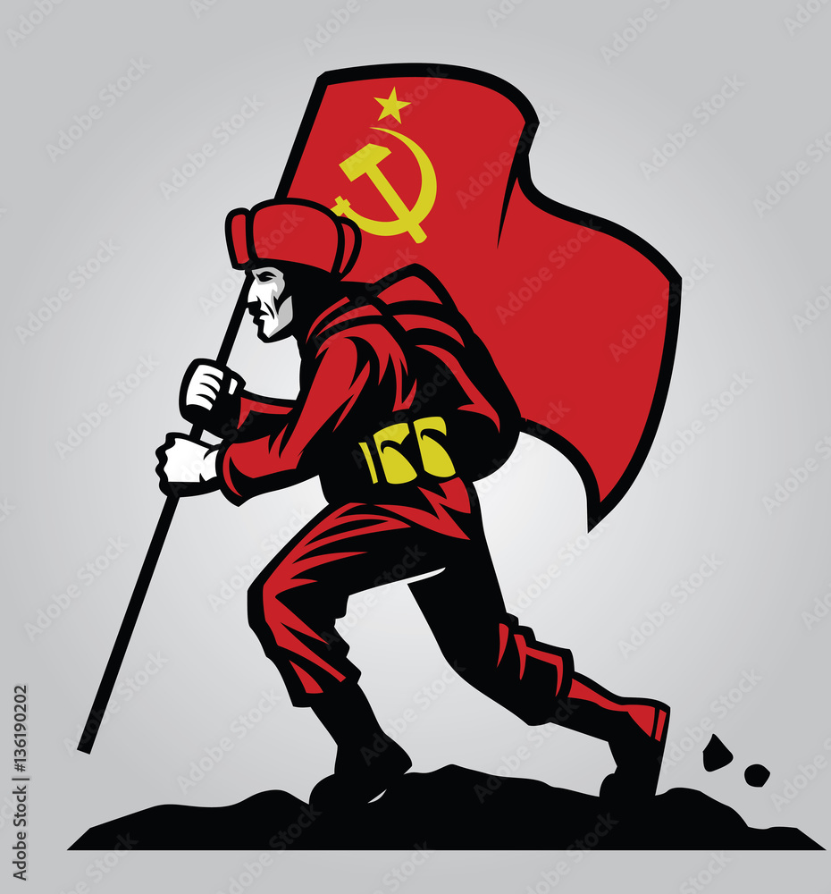 Soviet union soldier carrying the flag Stock Vector | Adobe Stock