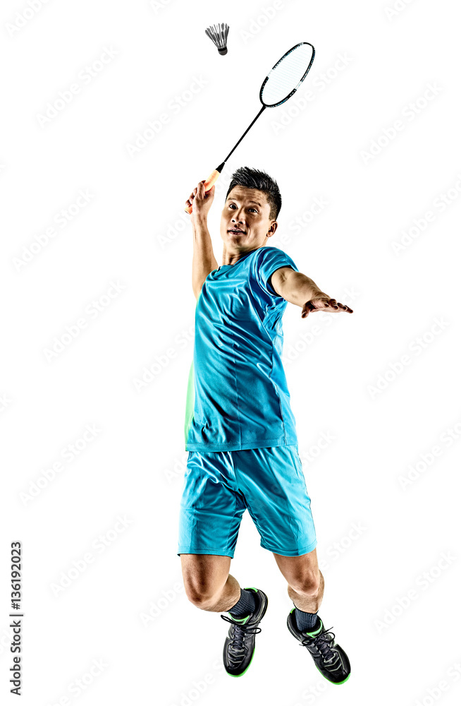 one asian badminton player man isolated on white background Stock Photo ...