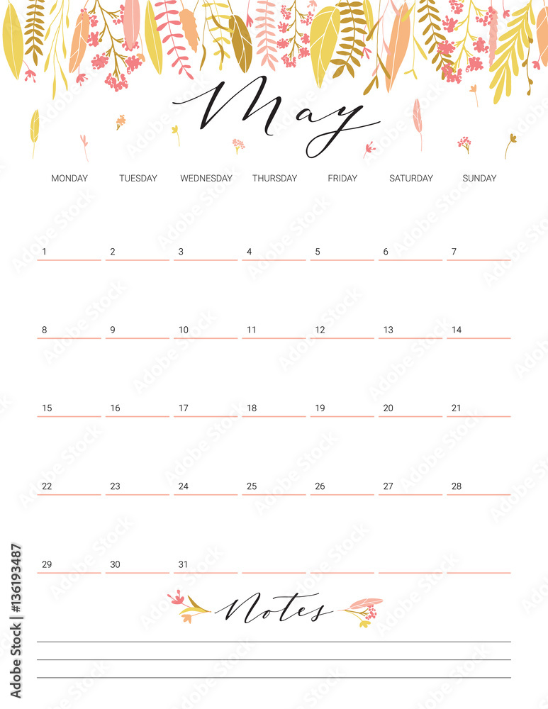 May flower calendar. Stock Vector | Adobe Stock