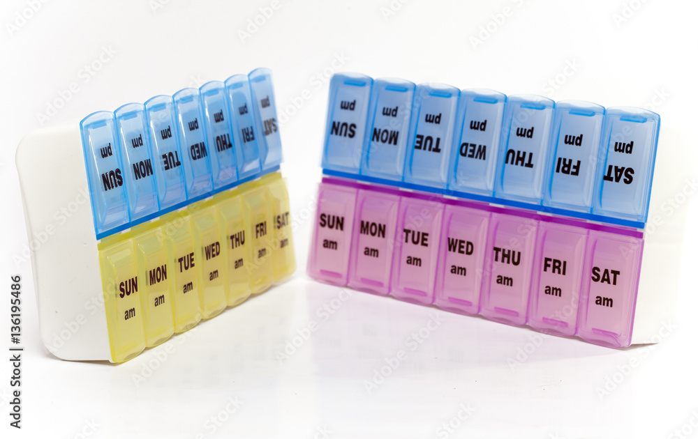 box for storage of drugs, with inscriptions on days of the week.. Stock ...