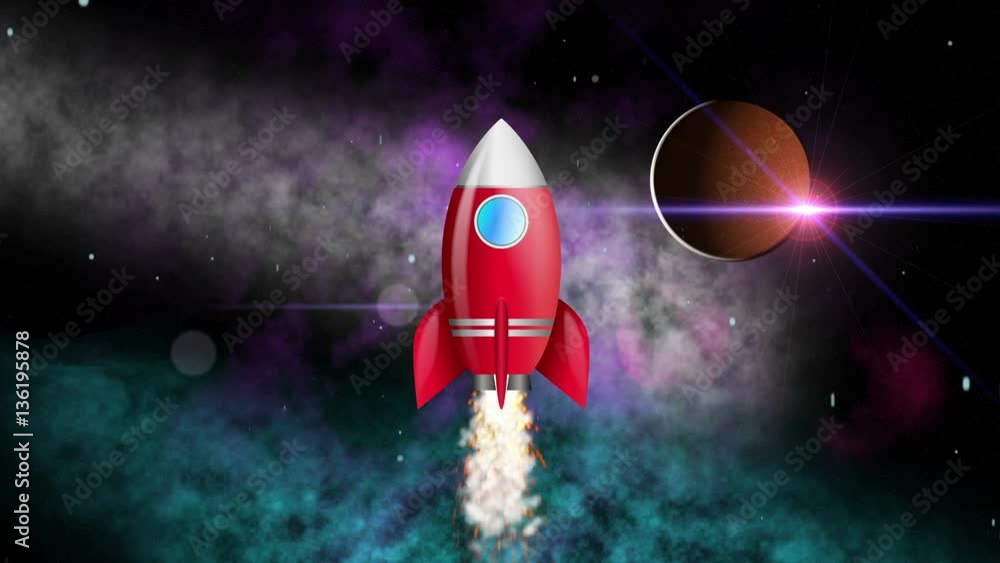 Animation cartoon rocket flying to the planet Mars. 4K UHD animated ...