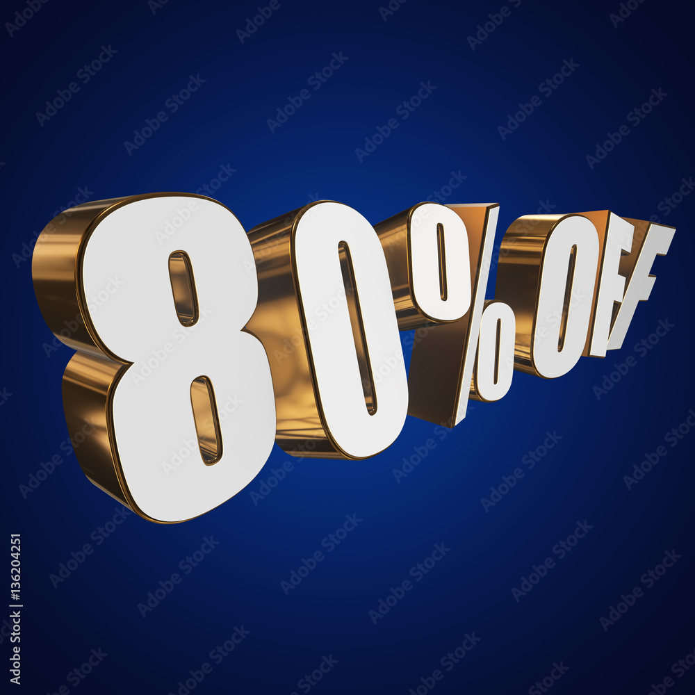 80 percent off letters on blue background. 3d render isolated. Stock ...