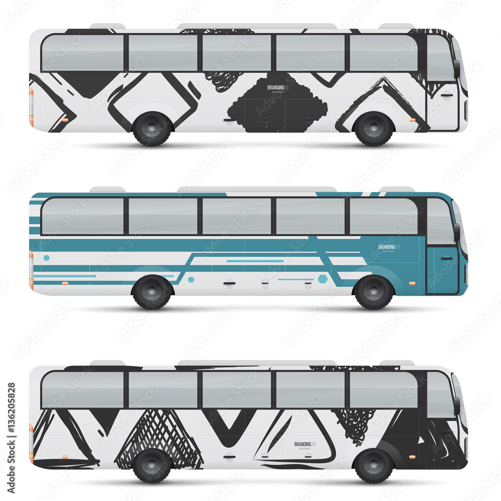 Mockup of passenger bus. Design templates for transport. Branding for ...