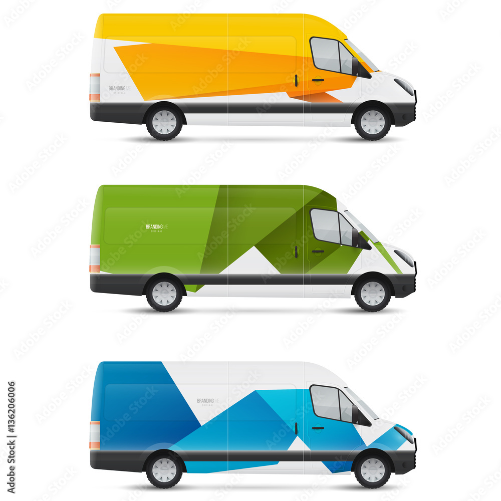 Mockup white bus. Set of design templates for transport. Branding for ...