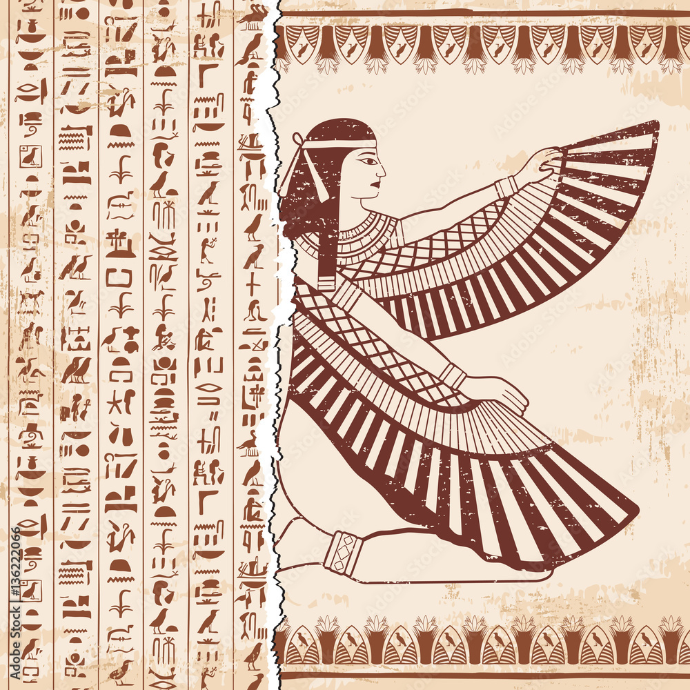 Vector illustration of Egyptian national drawing. Goddess Isis and ...