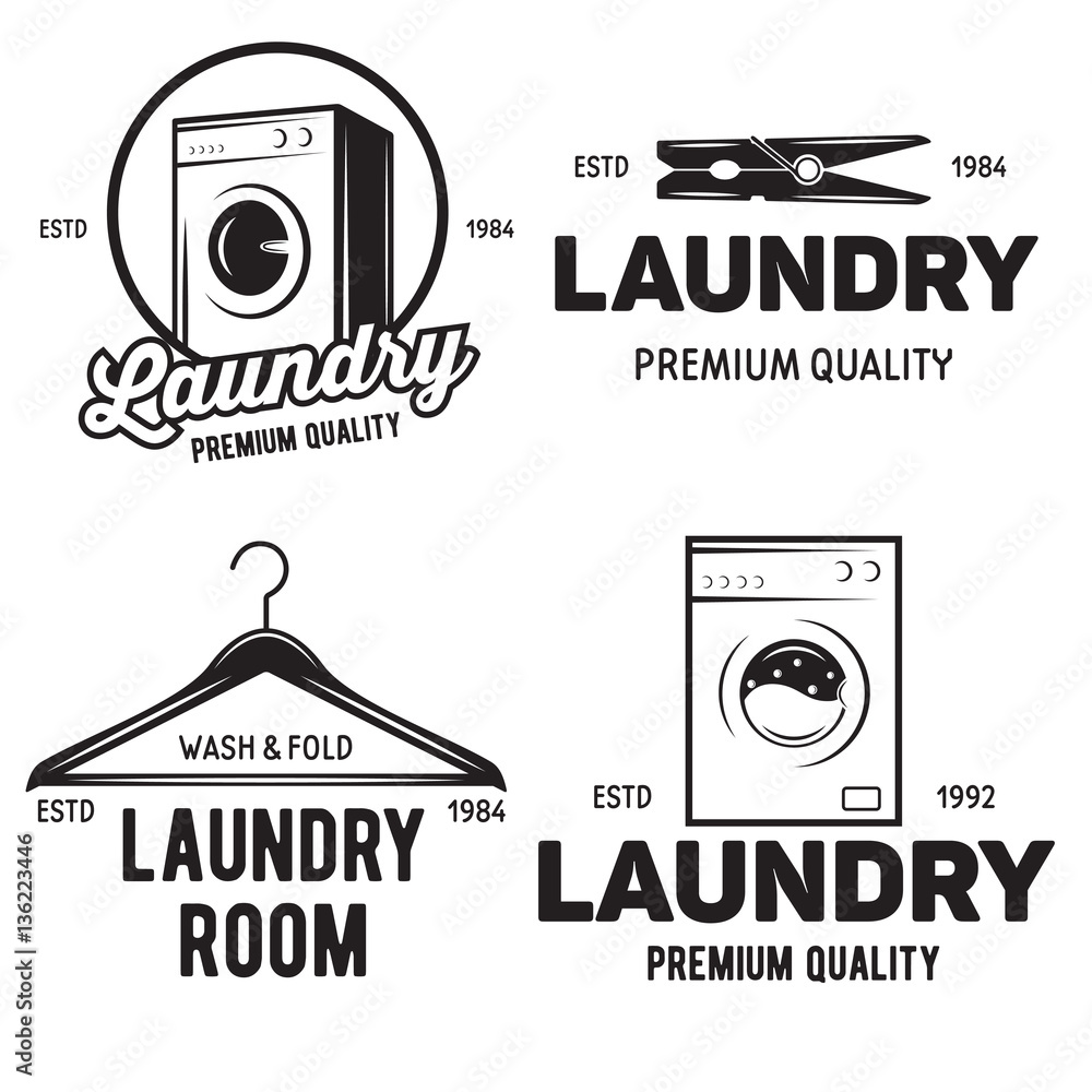 vector set of laundry logos emblems and design elements. logotype ...