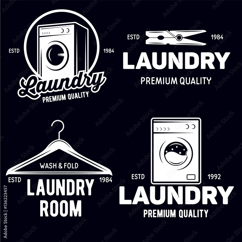 vector set of laundry logos emblems and design elements. logotype ...