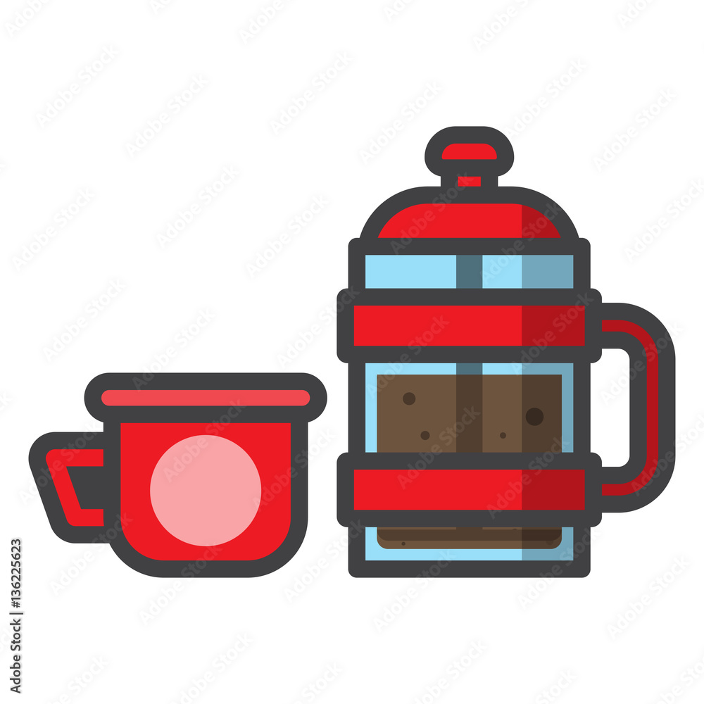 cup and French press, mug and fragrant coffee, drink, vector image,flat ...