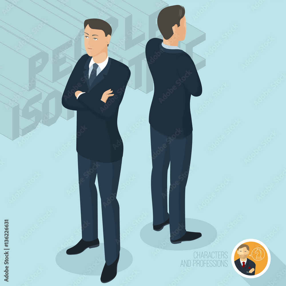 Cross-armed businessman, front and back view. Stock Vector | Adobe Stock