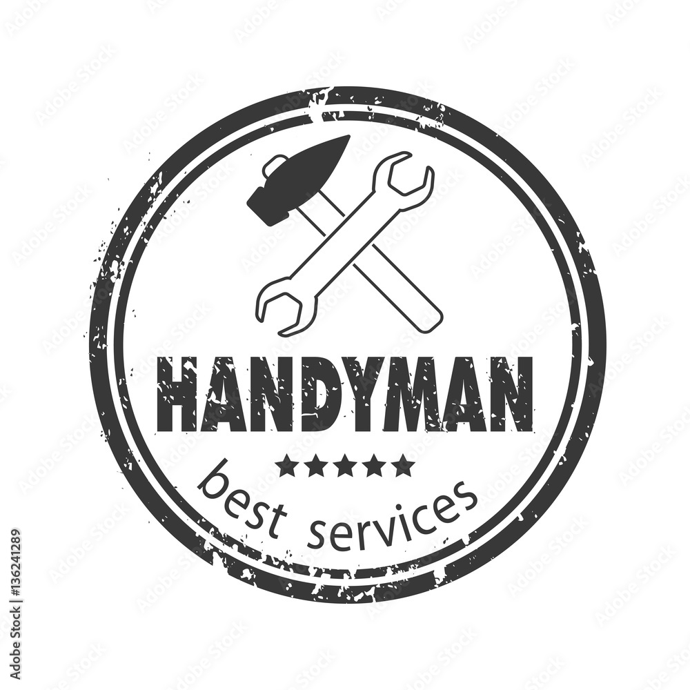 Handyman services vector design for your logo or emblem with grey stamp ...