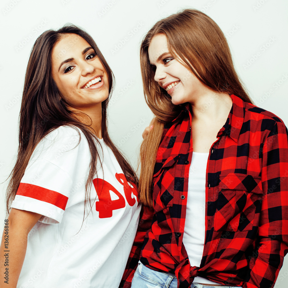 best friends teenage girls together having fun, posing emotional on ...