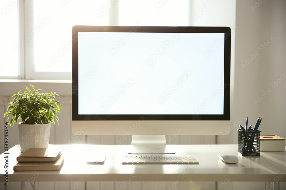 Workplace with modern computer on table Stock Photo | Adobe Stock