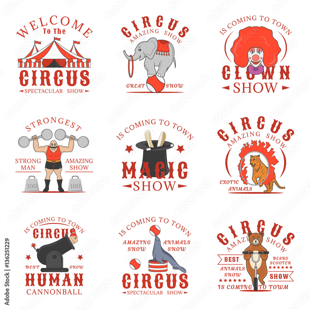 Set of circus logos, emblems, labels and badges. Set of vector ...