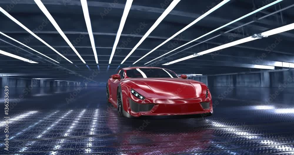 Luxury red concept sports car animation with perfectly looping camera ...