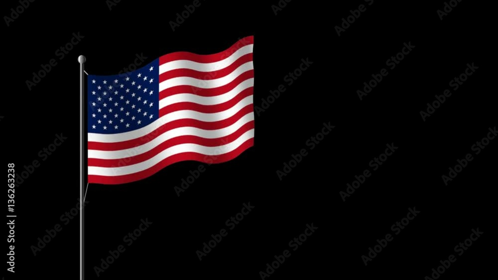 An animated American flag flapping against a black alpha channel ...