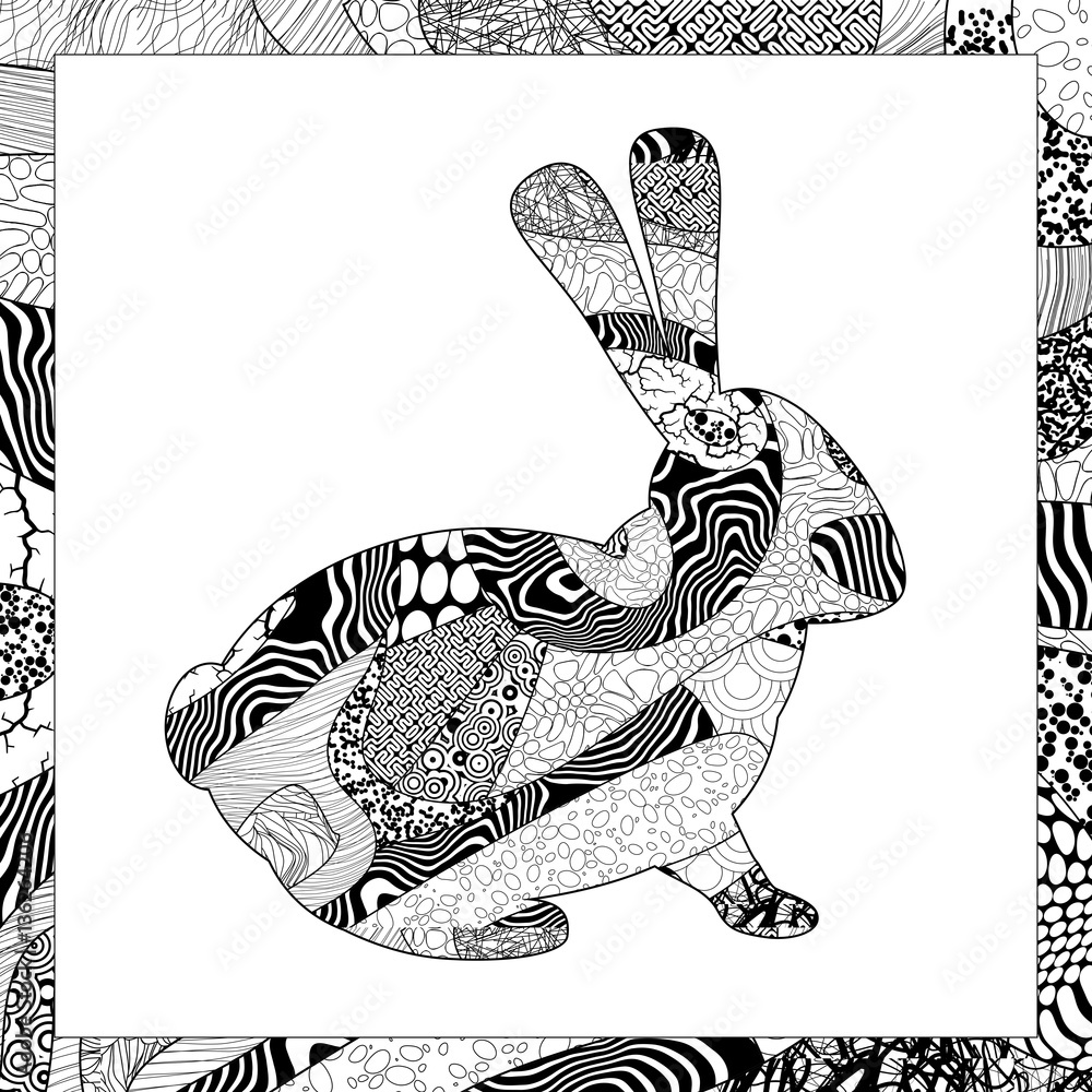 Vector black and white rabbit illustration Stock Vector | Adobe Stock