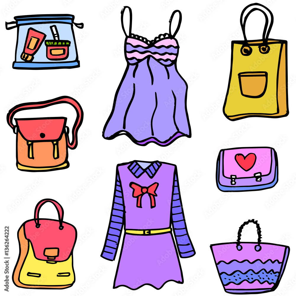 Clothes and bag women of doodles Stock Vector | Adobe Stock