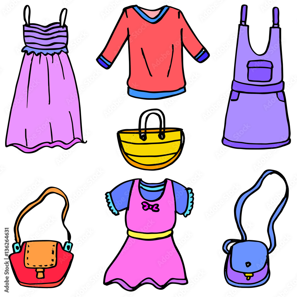 Vector illustration of clothes and bag doodles Stock Vector | Adobe Stock