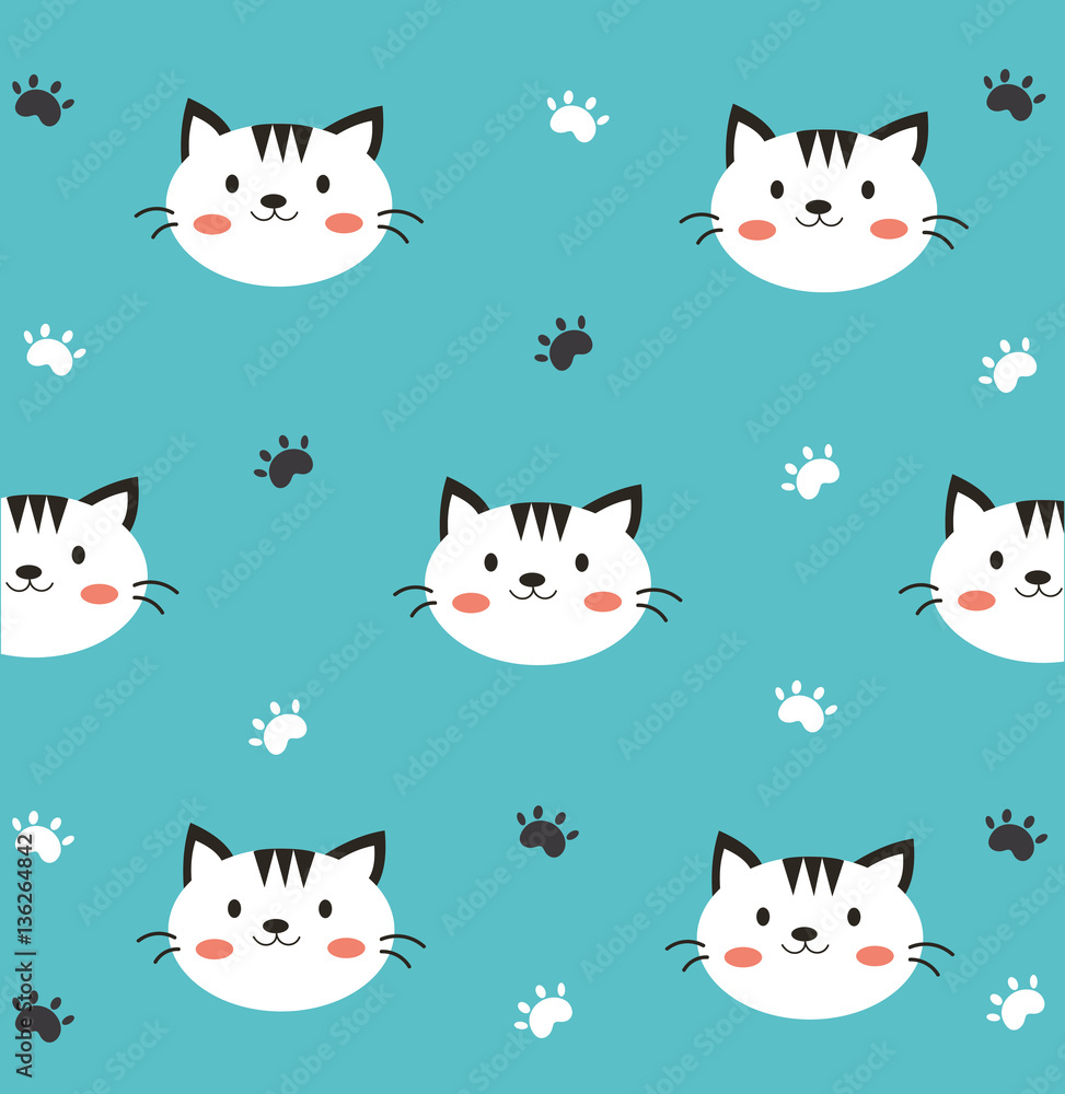 cute white cat in blue background Stock Illustration | Adobe Stock