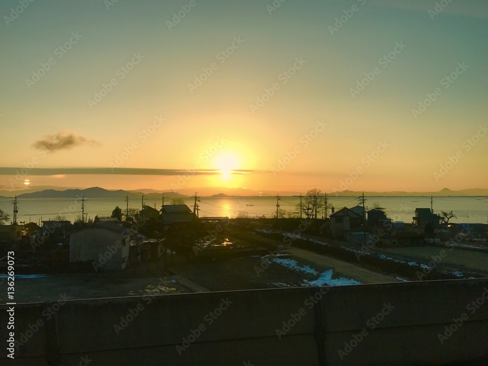 lake Biwa at sunrise in Japan Stock Photo | Adobe Stock