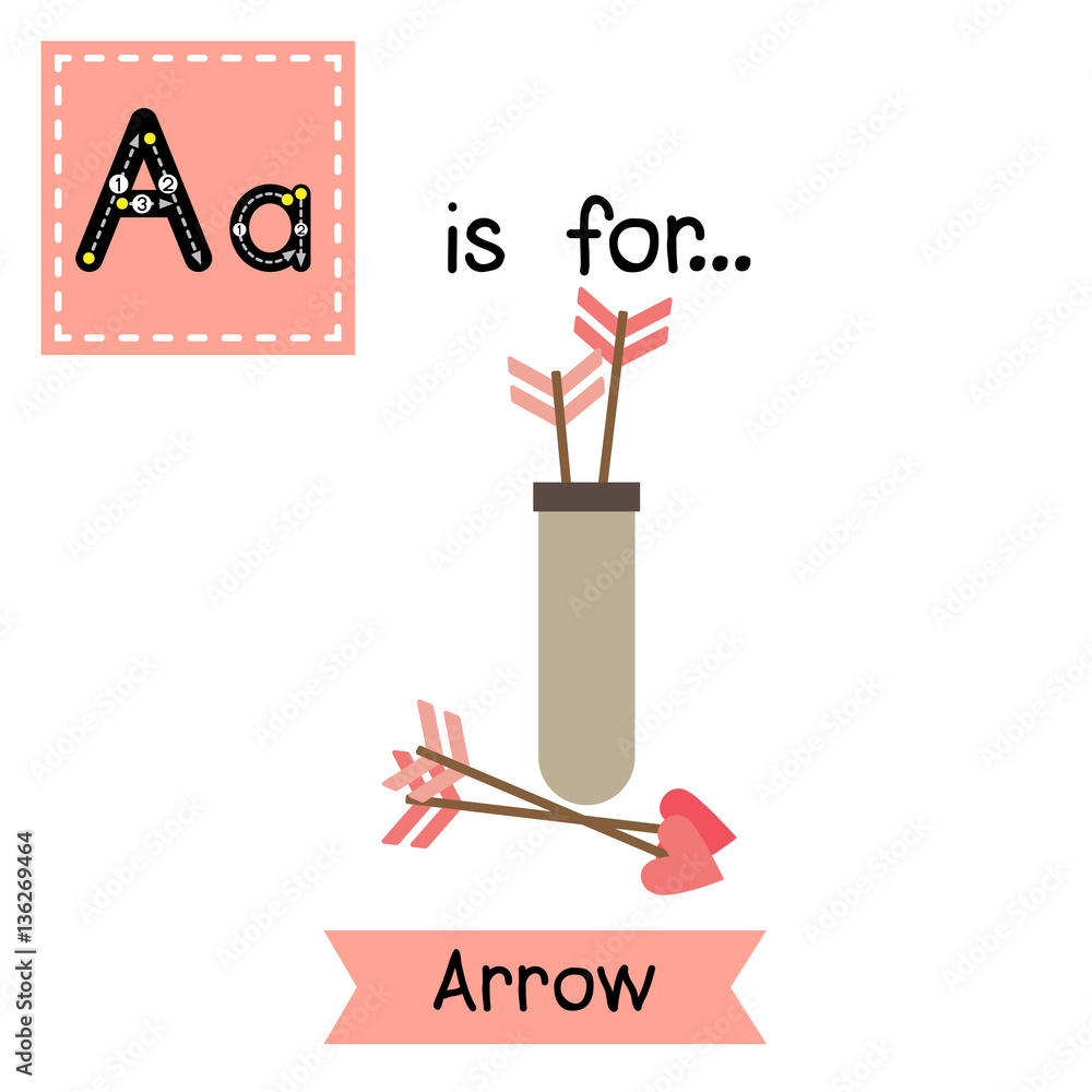 Cute children ABC alphabet A letter tracing flashcard of Arrow for kids ...