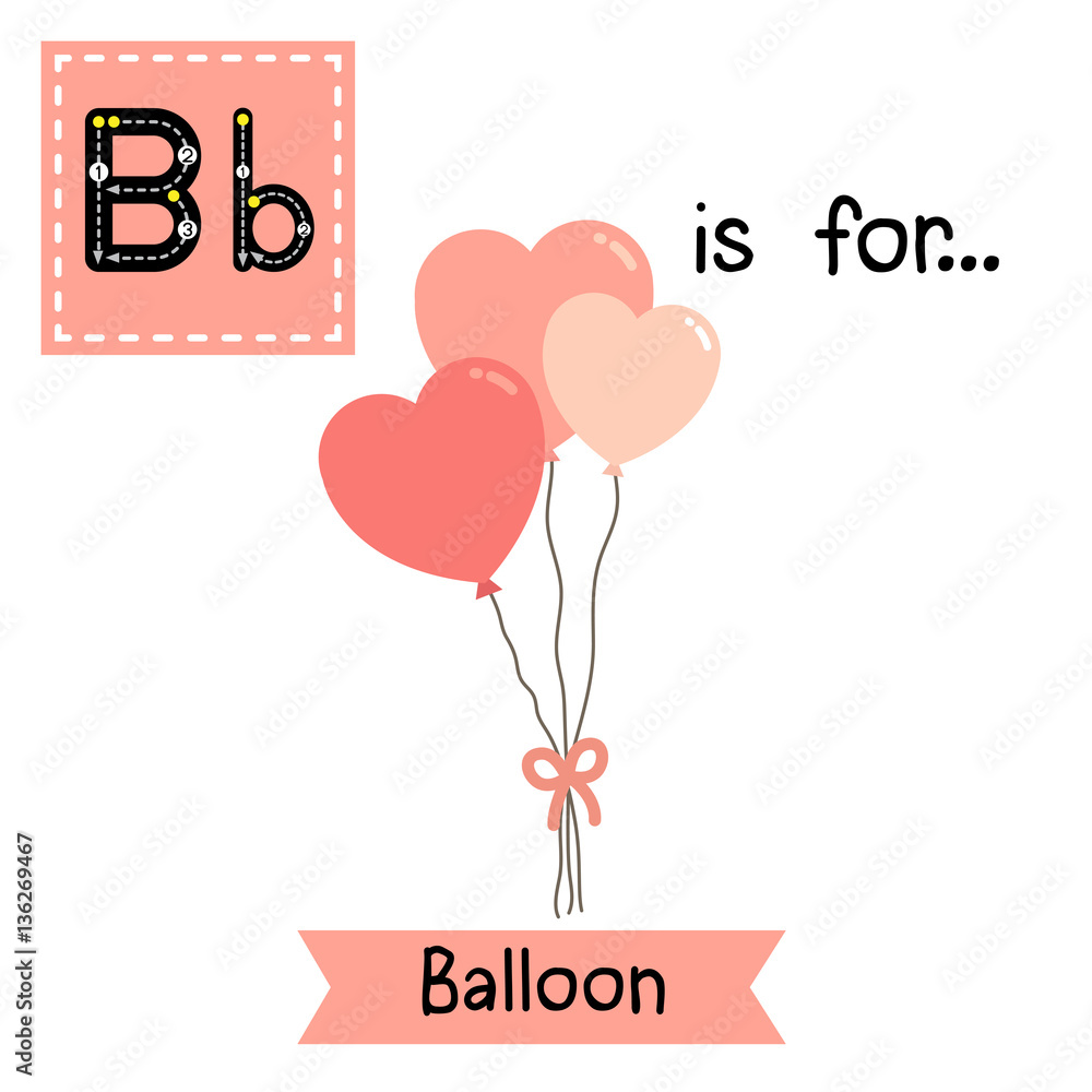 Cute children ABC alphabet B letter tracing flashcard of Balloon for ...