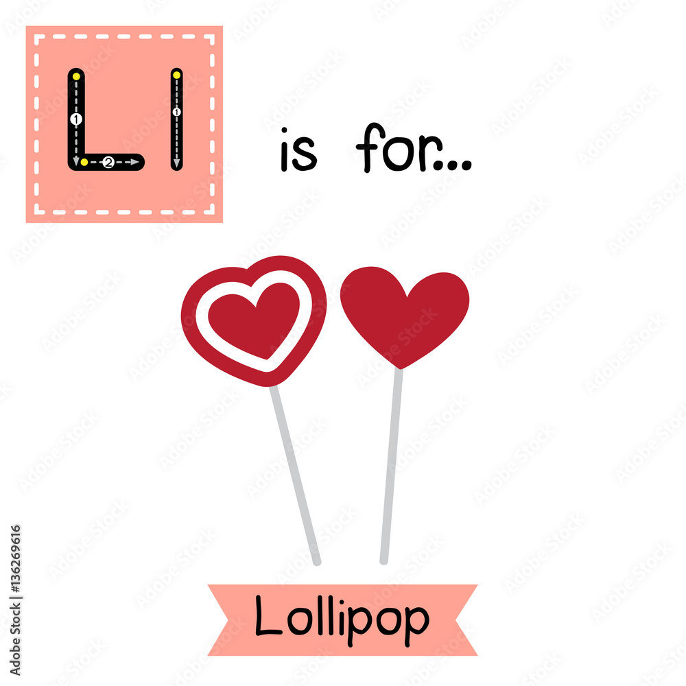 Cute children ABC alphabet L letter tracing flashcard of Lollipop for ...