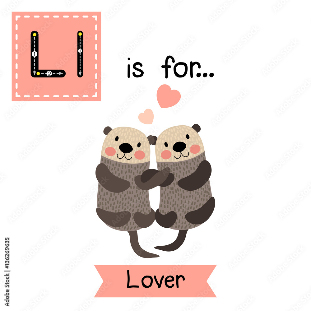 Cute children ABC alphabet L letter tracing flashcard of Lover for kids ...
