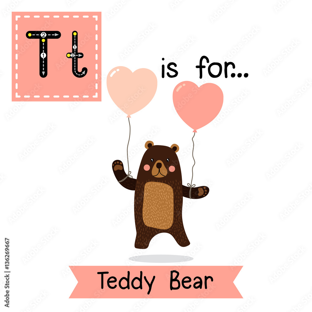 Cute children ABC alphabet T letter tracing flashcard of Teddy Bear for ...