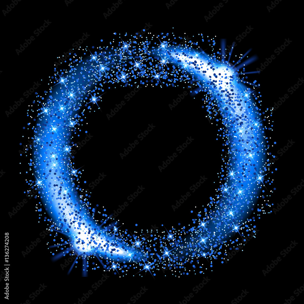 Blue glow glitter circle frame with stars. Vector illustration. Stock ...