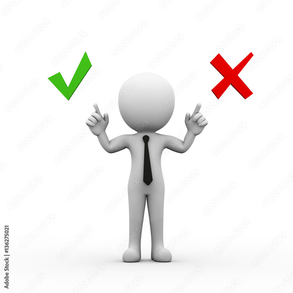 3d man yes and no symbol Stock Illustration | Adobe Stock