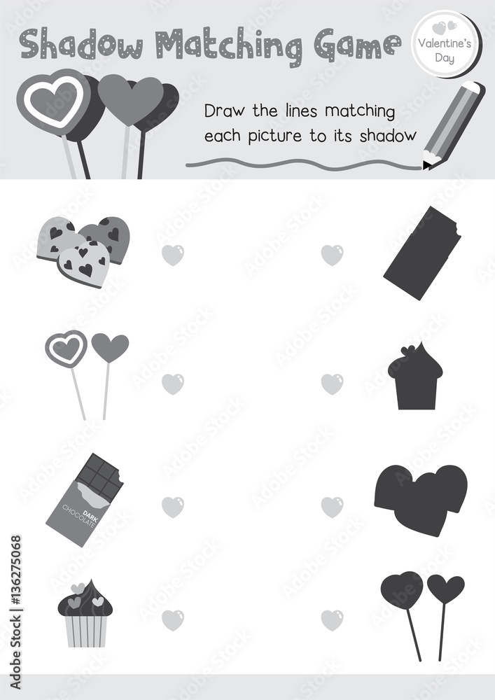 Shadow matching game of food for preschool kids activity worksheet in ...