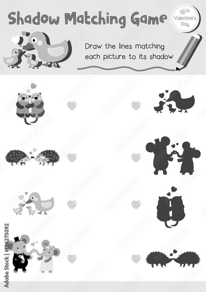 Shadow matching game of animals for preschool kids activity worksheet ...
