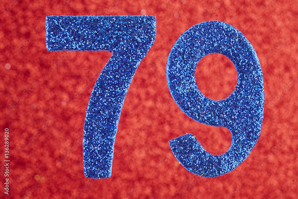 Number seventy-nine blue color over a red background. Anniversar Stock ...