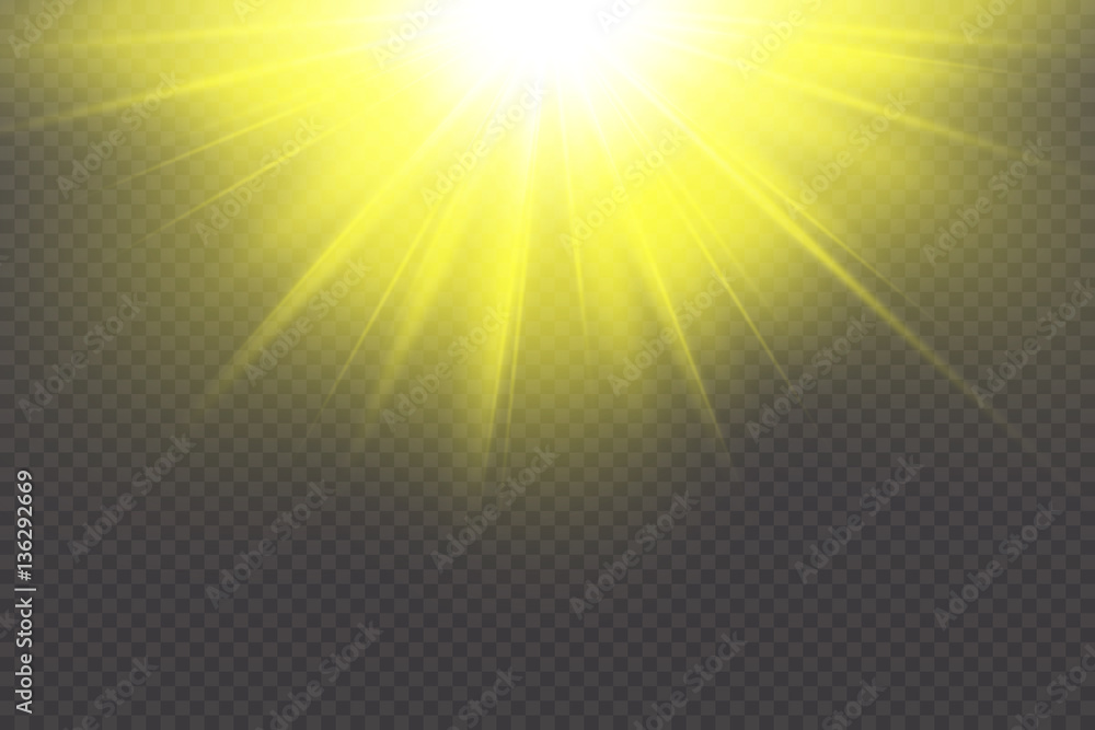 Light effect, sun rays, beams on transparent background. Vector ...