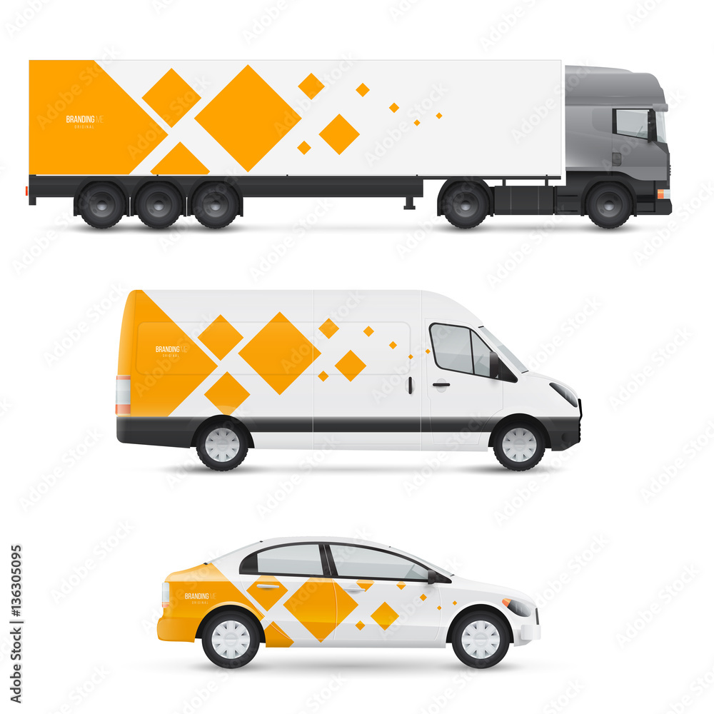 Set of design templates for transport. Mockup of passenger car, bus and ...