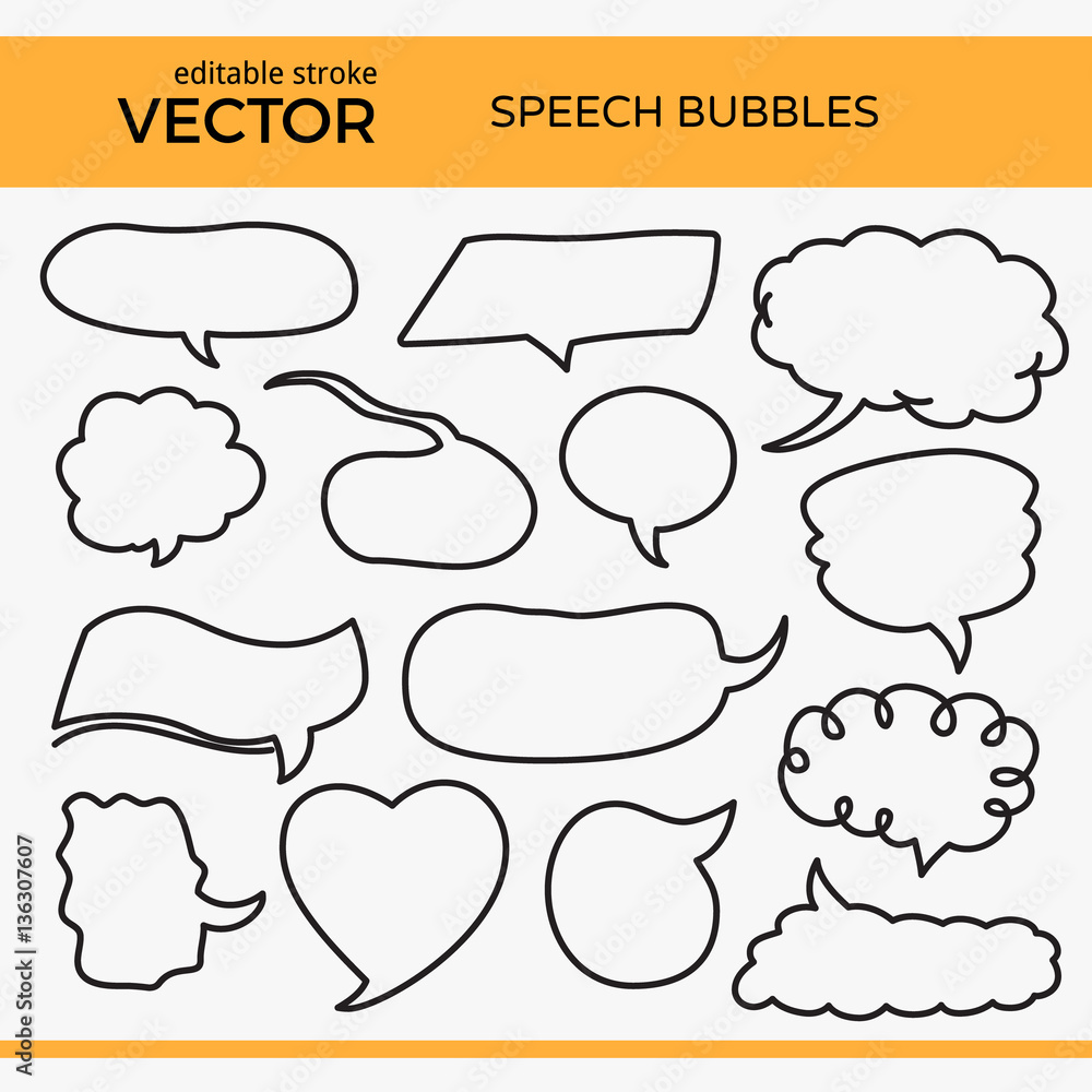 Sketched Speech Bubbles with Editable Stroke Stock-Vektorgrafik | Adobe ...
