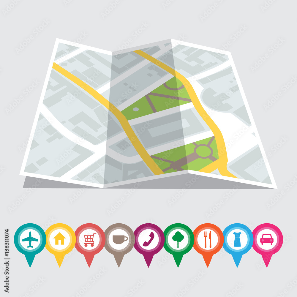 vector illustration of a city map with locations Stock Vector | Adobe Stock