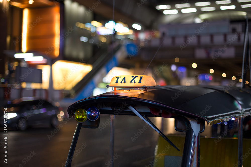 Taxi sign on famous Tuk-Tuk in Thailand Stock Photo | Adobe Stock