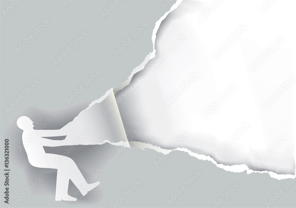 Man ripped paper background. Paper silhouette of man ripping paper ...