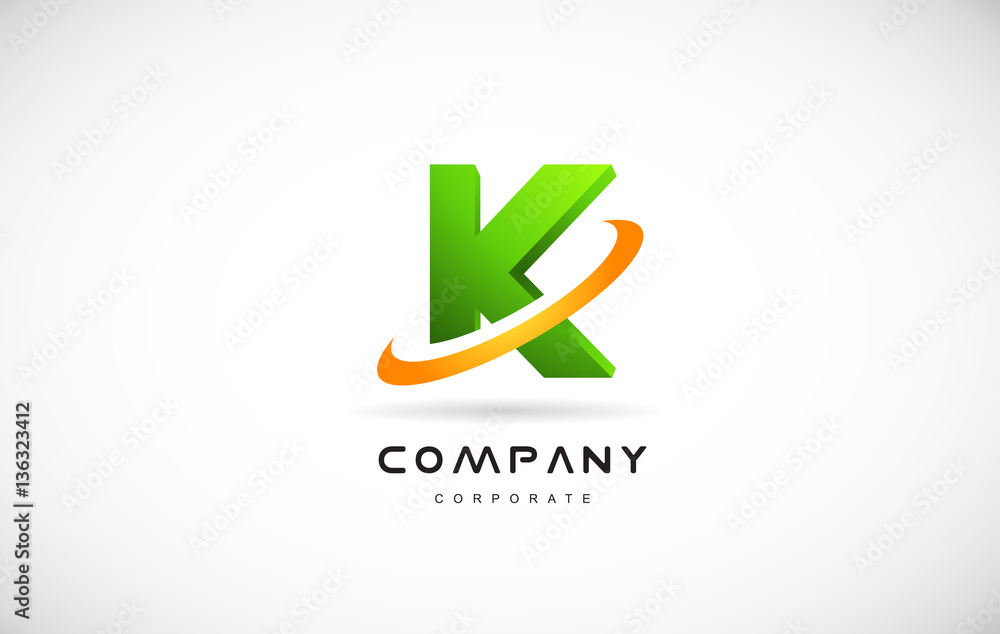 k company logo green letter alphabet 3d design template Stock Vector ...