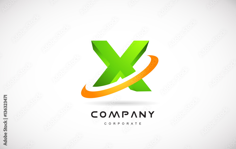 x company logo green letter alphabet 3d design template Stock Vector ...