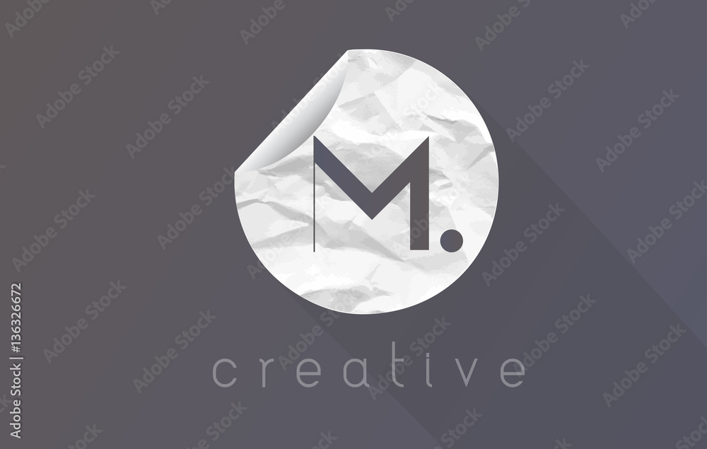 M Letter Logo with Crumpled And Torn Wrapping Paper Texture. Stock ...