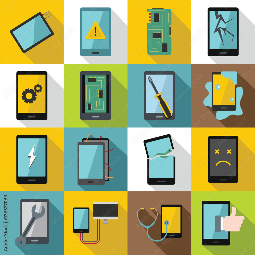 Device repair symbols icons set, flat style Stock Vector | Adobe Stock